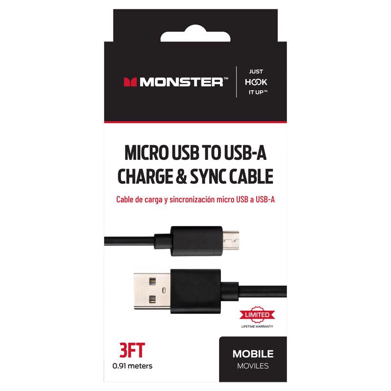 Monster Just Hook It Up USB A to Micro USB Charge and Sync Cable 3 ft ...