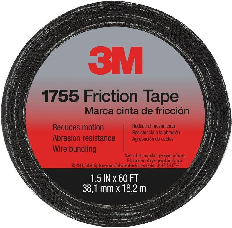 3M 57173-S-10 1755 Friction Tape, 1-1/2 W x 60' L, Black