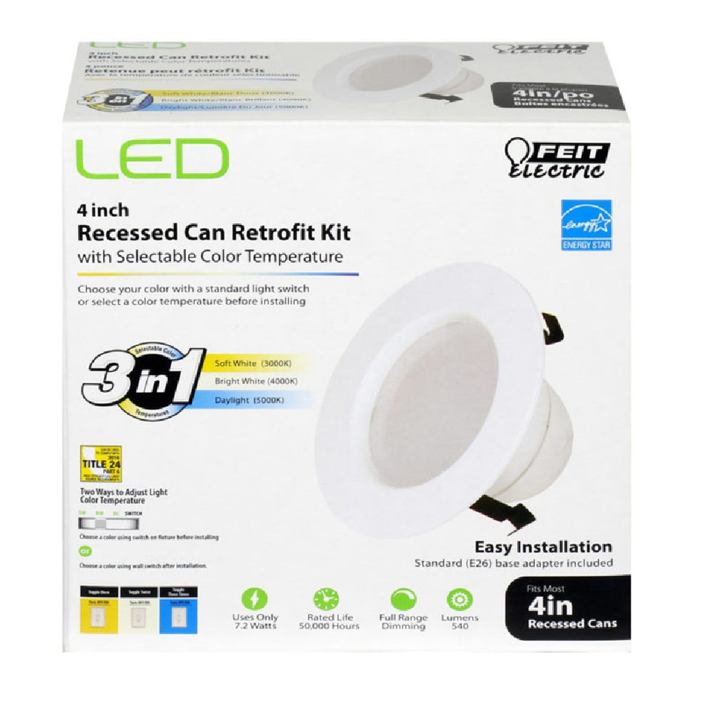 Feit Electric LEDR4/4WYCA Recessed Can LED Retrofit Kit, White, 7.2 W ...