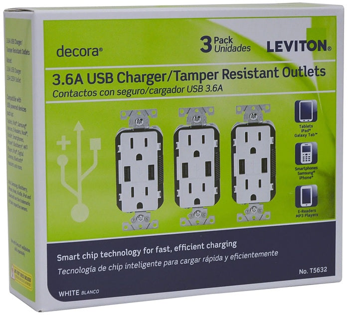 Decora Receptacle & USB Charger, 15 Amp, shop electrical tools & kits ...
