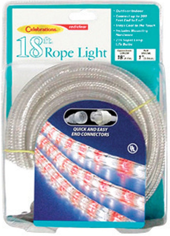 Celebrations Indoor/Outdoor Rope Light, 18 Feet, 216 Red & White Frost ...