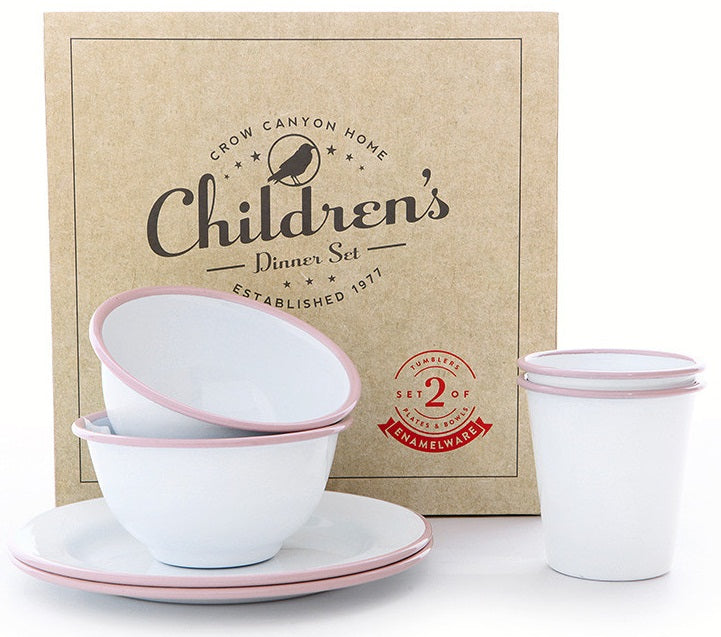Crow Canyon Children's Dinner Set, White With Pink Rim on sale, kitchen ...