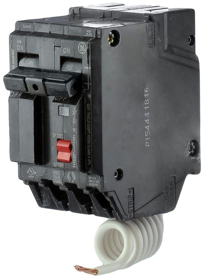 GE THQL2150GFTP Double Pole Ground Fault Breaker with Self-Test, 50 Amp