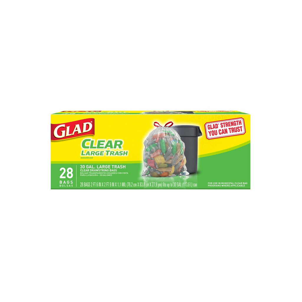 Glad 78545 Recycling Large Trash Drawstring Clear Bags, 30 Gallon ...